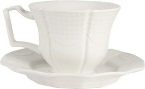 Bílý keramický šálek s podšálkem - 12*9*6 / Ø 14*2 cm / 175 ml