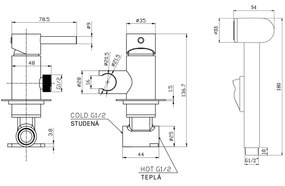 Aqualine, Podomítková bidetova baterie se Stop sprškou, hadice 1,2m, kulatá, chrom, SK302