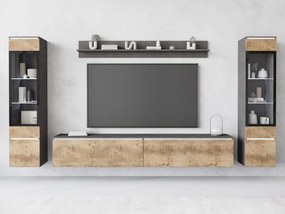 Nábytek do obývacího pokoje Sawoti II, Barva: matera / breslau kaštan, Osvětlení: osvětlení LED - bílé