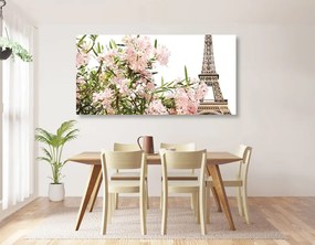 Obraz Eiffelova věž a růžové květy Varianta: 100x50