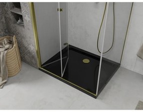 Mexen Lima skládací sprchový kout 100 x 90 cm, Průhledné, Zlatá + sprchová vanička Flat, Černá - 856-100-090-50-00-4070G