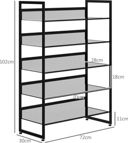 HOMCOM Stojan na boty, pětiúrovňový stojan na boty, stojan na boty pro max. 15 párů bot, organizér na boty s madlem, ocel, 72 cm x 30 cm x 102 cm| Ao…