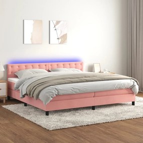 Box spring postel s matrací a LED růžová 200x200 cm samet 3134668