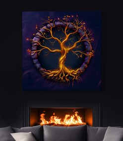 Obraz na plátně - Strom života Zlatá energie FeelHappy.cz Velikost obrazu: 140 x 140 cm