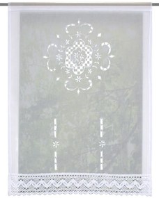 Home Wohnideen Záclona vitrážová, vyšívaná s krajkou, lněná struktura, Rokaj, Bílá Rozměr textilu: 100 cm (V), 90 cm (Š)