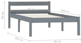 vidaXL Marketos Rám postele šedý masivní borové dřevo 90 x 200 cm