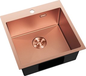 Mexen Solix, 1-komorový nerezový dřez 500 x 500 mm, broušená měď, vzor voština, 6407501000-65HC