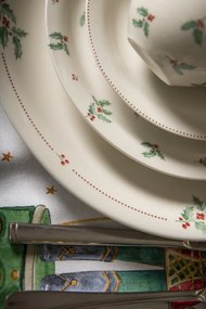 Porcelánový jídelní talíř s cesmínou a puntíky Holly Christmas - Ø 28 cm