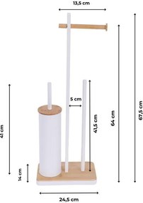Erga Yami, držák toaletního papíru s WC kartáčem a zásobníkem na papír, bílá-hnědá, ERG-YKA-P.YAMI-WHT