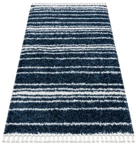 Kusový koberec Shaggy UNION 4080 Proužky modrý krémový Rozměr: 180x270 cm