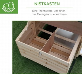 PawHut bantamový kurník s výběhem a hřady, zimní kurník z borovicového dřeva, hnízdní box pro křepelky, 196 x 76 x 97 cm | Aosom.de