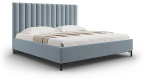 Světle modrá čalouněná dvoulůžková postel s úložným prostorem s roštem 200x200 cm Casey – Mazzini Beds