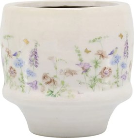 Krémový antik keramický kvetináč s květy Papillon Blossom - Ø 13*12 cm