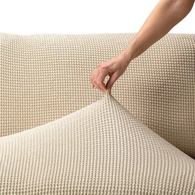 Super strečové potahy NIAGARA smetanová sedačka s otomanem vlevo (š. 200 - 300 cm)