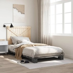 Rám postele s čelem šedý 100 x 200 cm masivní borové dřevo 3281581
