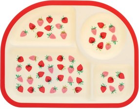 Červený/béžový plastový dětský talíř 21x27 cm Little Strawberry – Rex London