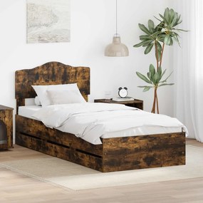Rám postele s čelo Kouřový dub 100 x 200 cm Inženýrské dřevo 3413037