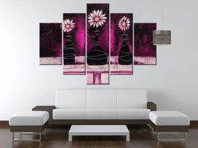 Gario Ručně malovaný obraz Kopretinové růžové trio - 5 dílný Rozměry: 150 x 105 cm