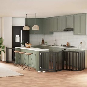 Zábrana pro psy s dvířky skládací 8 panelů černá 640 cm topol 3155686