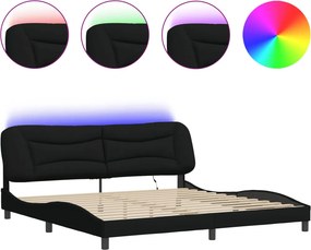 Rám postele s LED bez matrace Hvar černý 200x200 cm Látka 3213727