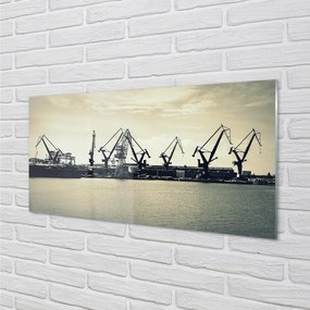akrylový obraz Loděnice v Gdaňsku jeřáby river 100x50 cm