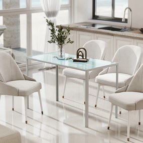 HOMCOM Skleněný Jídelní Stůl Obdélníkový pro 4-6 Osob s Metalickými Nohami Multifunkční do Kuchyně a Obývacího Pokoja 120x60x75 cm Bílý
