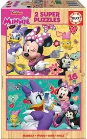 EDUCA Dřevěné puzzle Minnie a Daisy / 2x16 dílků / od 3 let