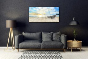 Obraz na skle Szklany Łódka Plaża Morze 125x50 cm