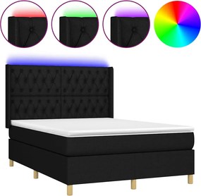 Box spring postel s matrací a LED černá 140x200 cm textil 3139119