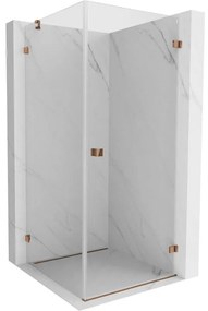 Mexen Lunar-B, pravostranný výklopný sprchový kout 70 x 70 cm, 8mm čiré sklo, profil růžové zlato, 832-070-070-60-00-P