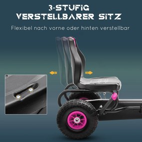 HOMCOM Motokára, dětské vozidlo s nastavitelným sedadlem, šlapací vozidlo s gumovými pneumatikami, pedálem a ruční brzdou, čtyřkolka pro děti od 5 do…