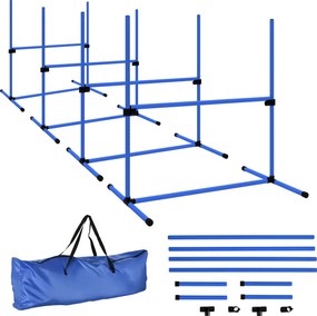 PawHut agility set pro psy 4-dílný 99x65x94 cm výškově nastavitelný se 2 překážkovými tyčemi 2 slalomovými tyčemi a 4 plastovými zemními tyčemi Modrá…