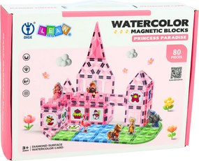 LEAN Toys Magnetické kostky s figurkami, barvy, kartičky k malování, růžové, 80 ks.