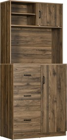 HOMCOM Moderní kredenc se 3 zásuvkami a skříňkami, úložný prostor do kuchyně a obývacího pokoje z dřeva, 80x40x178cm, ořech | Aosom