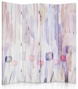 Ozdobný paraván, Malované květiny v pastelových barvách - 145x170 cm, čtyřdílný, klasický paraván