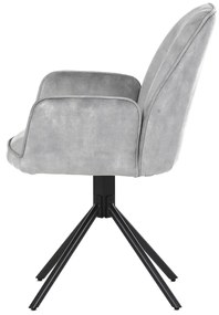 Židle jídelní a konferenční, stříbrná látka v dekoru žíhaného sametu, kovové černé nohy