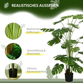 HOMCOM Umělé rostliny, umělá Monstera Deliciosa, 180 cm umělá rostlina s 24 větvemi, pokojová rostlina, umělý strom, rostlinná dekorace do interiéru,…