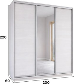 Skříň s posuvnými dveřmi 2000x2200x600 2LTD 1 Zrcadlo Nymphea Alba, profil stříbrný