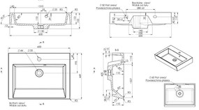 Sapho - Umyvadlo na desku ORINOKO 60x45 cm mramor/bílá