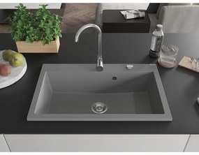 Mexen Elix, 1-korový granitový dřez 800 x 500 mm, šedá, chromový sifon, 6527801005-71