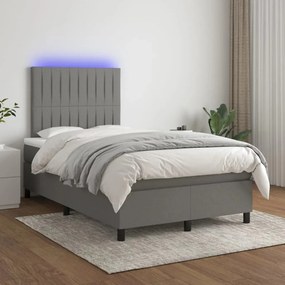 Box Spring Postel S Matrací A Led Textil Tmavě Šedá Svislé pruhy 120 x 20