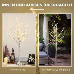 HOMCOM Umělý strom, umělá bříza, s LED osvětlením, teplá bílá, realistická bílá kůra, 17D x 17Š x 120V cm