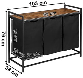 Koš na prádlo ARTUS 3-přihrádkový černý