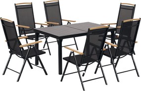Sada skládacího jídelního nábytku Outsunny 7 kusů - Balkonový set 1 stůl + 6 židlí - Zahradní nábytek - Hliníkový síťový set černý | Aosom