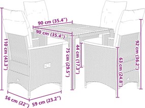 5dílný zahradní bistro set s poduškami šedý polyratan 3276968