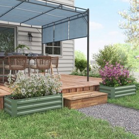 Outsunny Sada 2 obdélníkových vyvýšených zahradních květináčů 100L x 50W x 30H cm - Zelený vlnitý ocel | Aosom