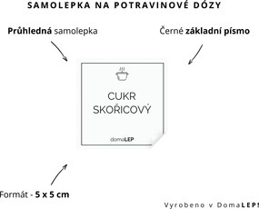 MONIN SKOŘICOVÝ - omyvatelná samolepka na dózu, výběr rozměrů Ø 5 cm / 5 x 5 cm / 6 x 8 cm | DomaLEP tvar: ČTVEREC, barva: PRŮHLEDNÁ - ČERNÉ písmo, velikost: š. 5 cm x v. 5 cm - základní písmo