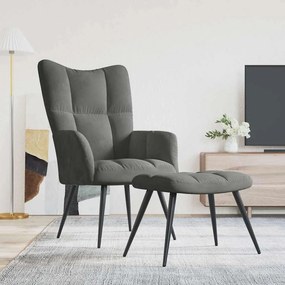 Relaxační křeslo se stoličkou tmavě šedé samet 328085
