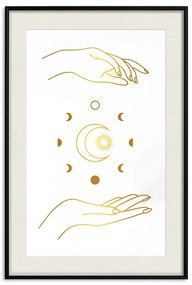 Plakát Magické symboly - všechny fáze měsíce a zlaté ručičky