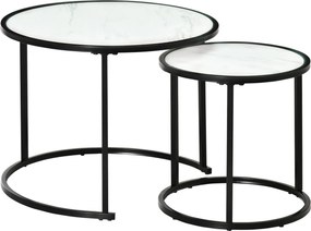 HOMCOM Sada 2 Stohovatelných Kulatých Konferenčních Stolků s Faux Mramorovou Deskou a Ocelovým Rámem Ø60x46 cm a Ø40x40 cm Bílá | Aosom